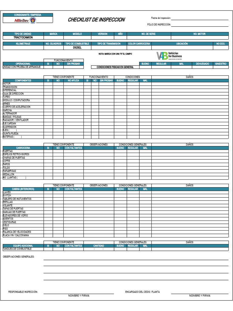 Formatos de Inspección 2019 - Todos - Gmodelo | PDF | Eje | Carros ...
