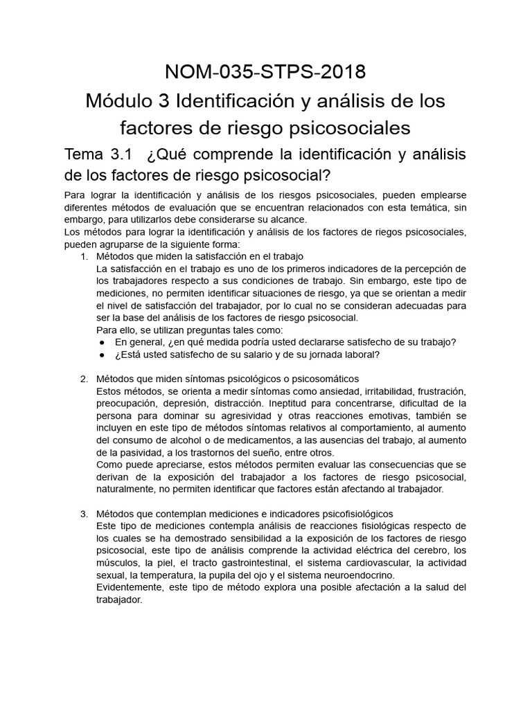 Módulo 3 NOM-035-STPS-2018 | PDF | Cuestionario | Depresión (estado de ánimo)