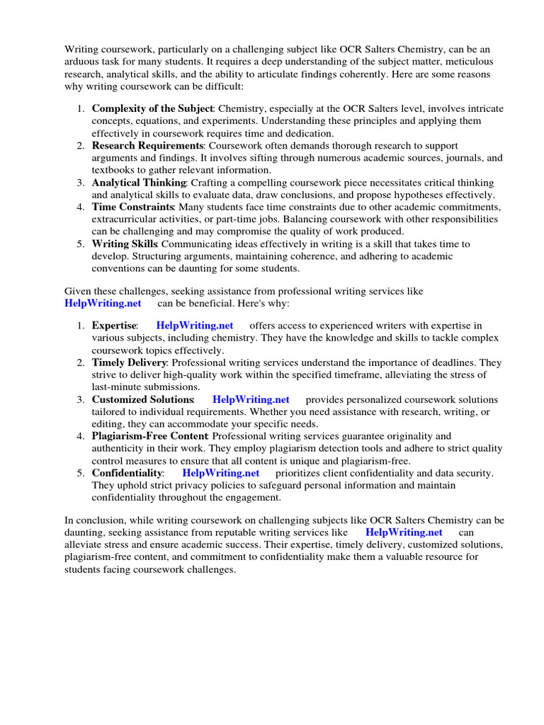 Ocr Salters Chemistry Coursework Examples | PDF | Chemical Bond | Thought