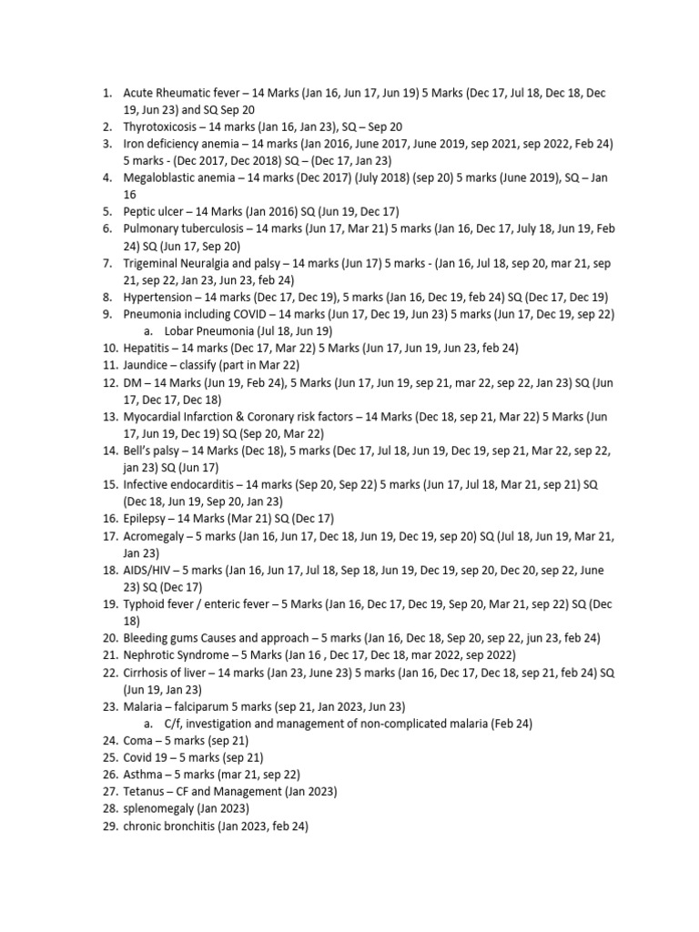 Concise Topic Wise Past Paper | PDF | Myocardial Infarction | Clinical ...