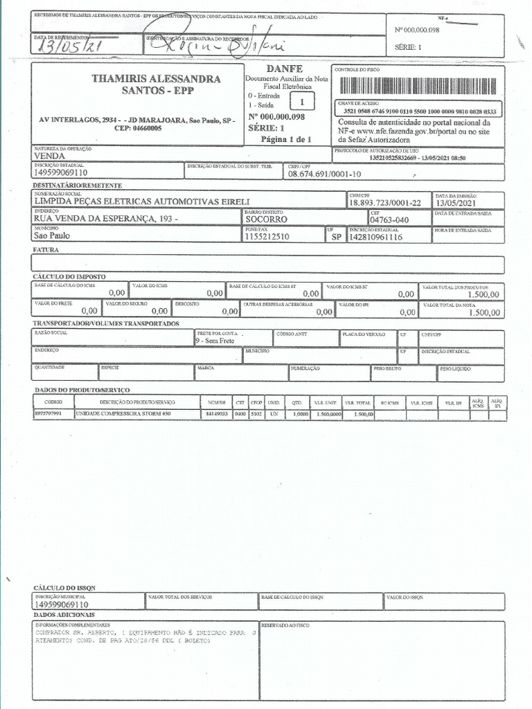 Nota Fiscal Limpida | PDF