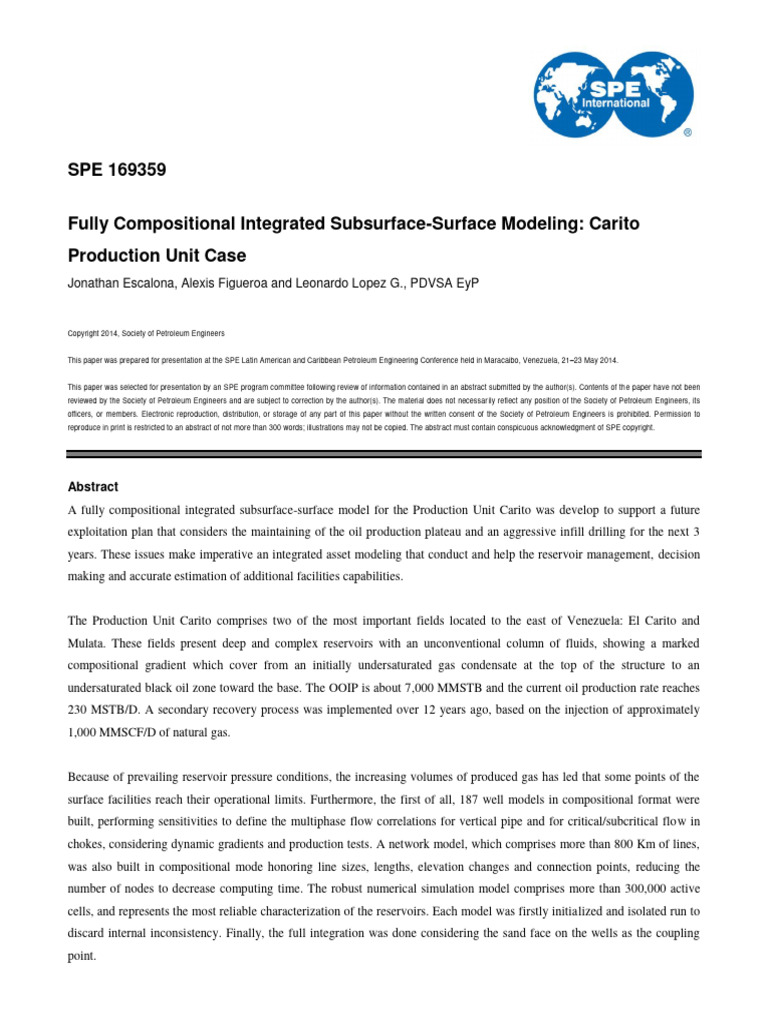 Fully Compositional Integrated Subsurface-Surface Modeling | PDF | Petroleum Reservoir | Simulation