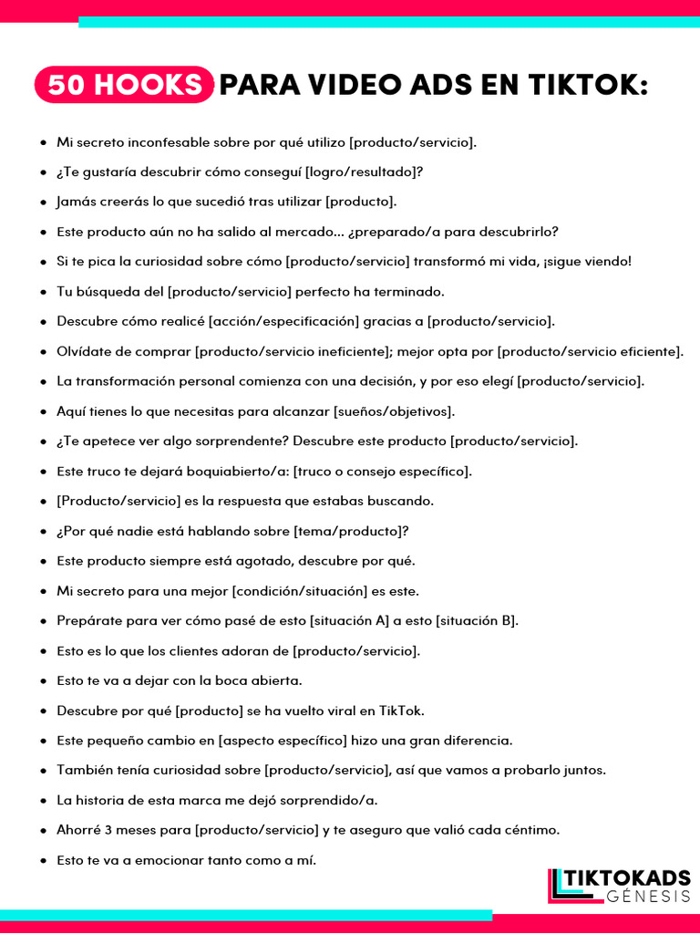 50 HOOK IDEAS - TikTok Ads Génesis | PDF