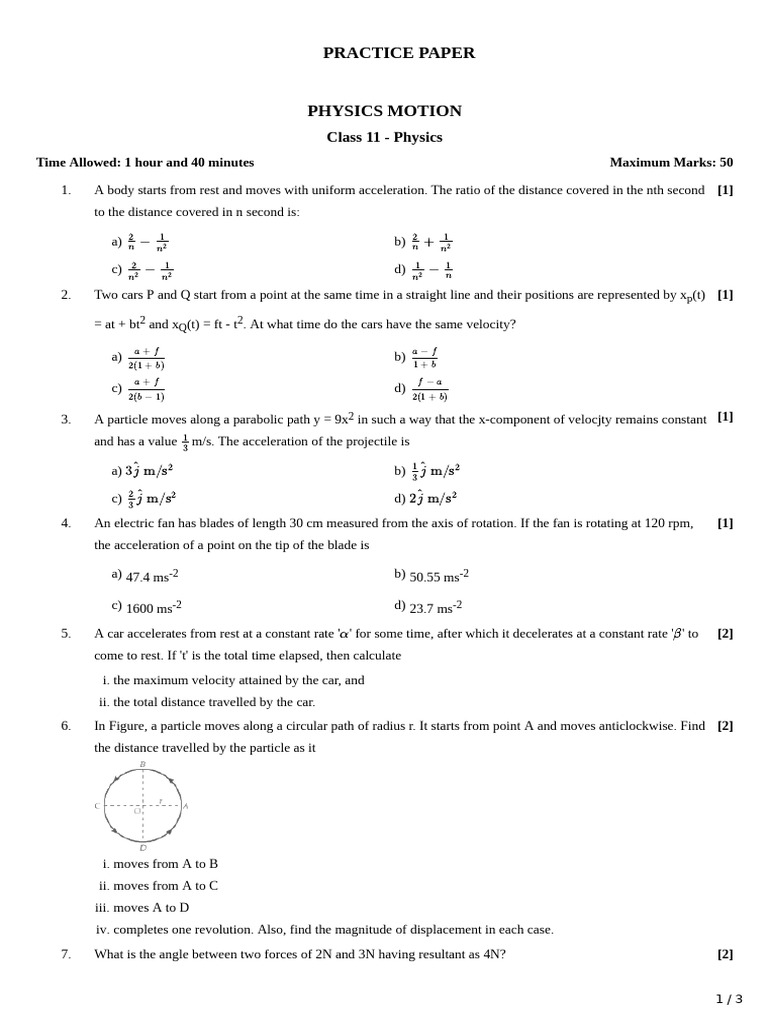 Motion Paper | PDF | Acceleration | Velocity