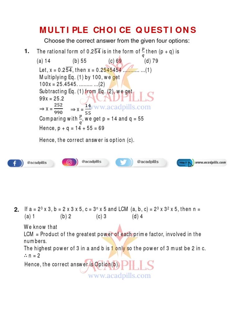 Maths MCQs Questions | PDF | Mathematical Objects | Algebra