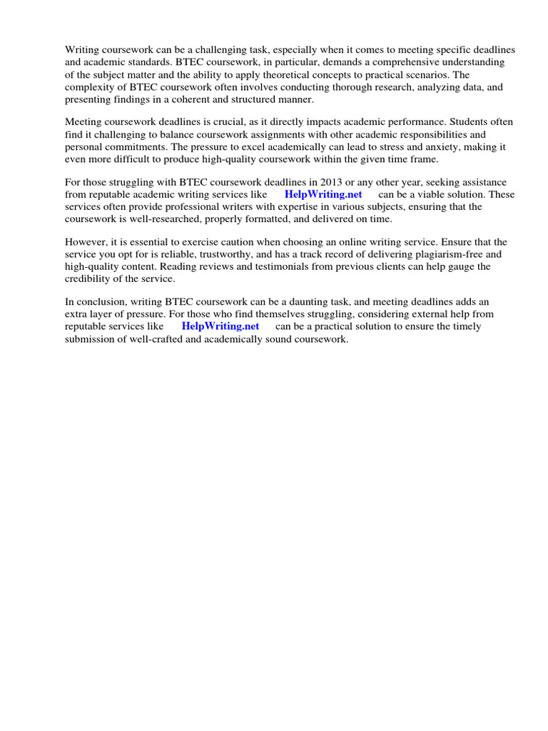 Btec Coursework Deadlines 2013 | PDF