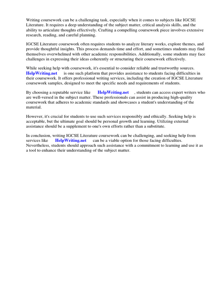 Igcse Literature Coursework Sample | PDF | Student Assessment And ...