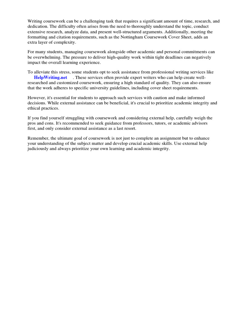 Nottingham Coursework Cover Sheet | Download Free PDF | Employment ... Nottingham Coursework Cover Sheet | Download Free PDF | Employment ...