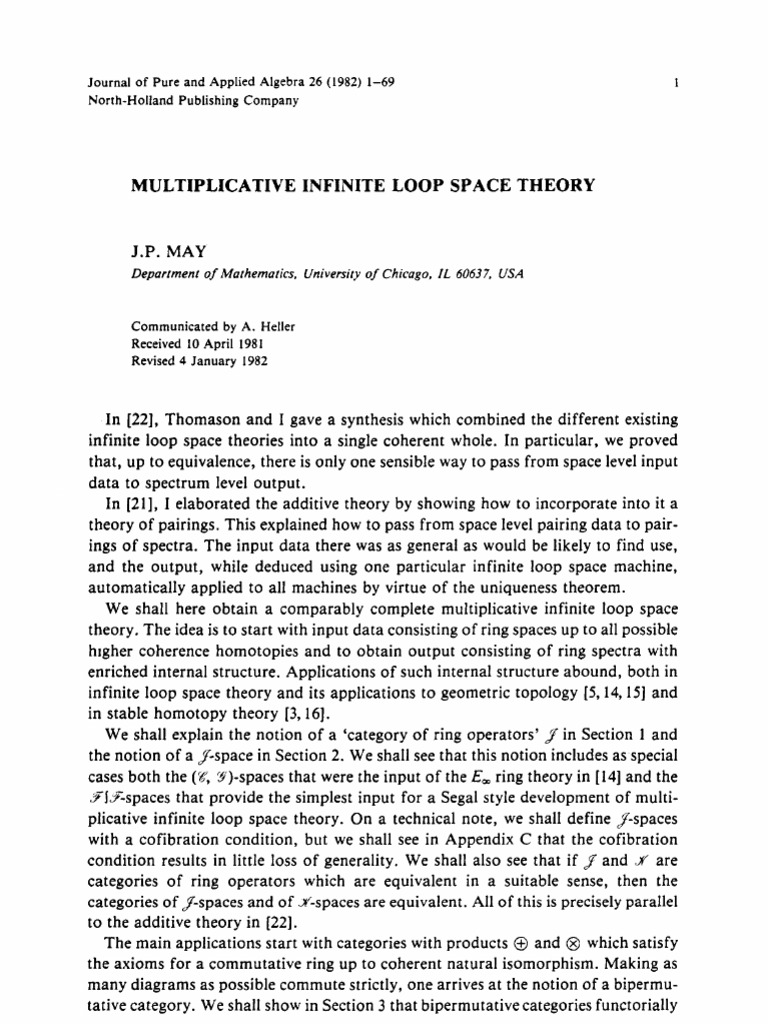 Multiplicative Infinite Loop Space Theory: Department of Mathematics ...