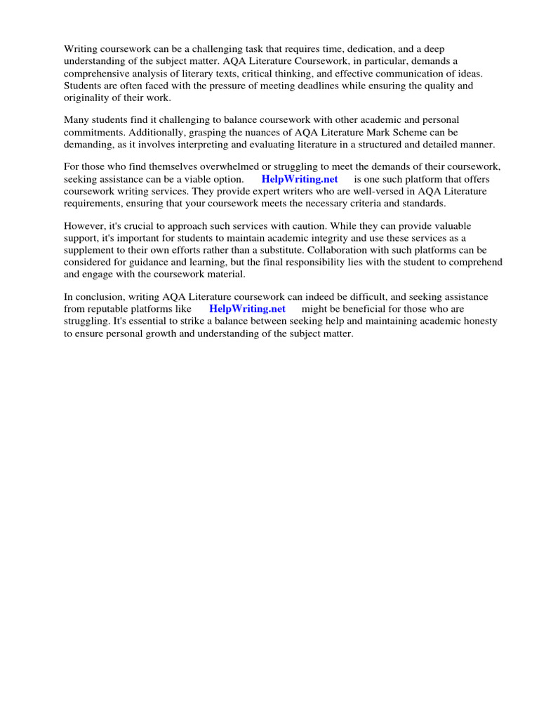Aqa Literature Coursework Mark Scheme Gcse | PDF | Facebook | Linked In