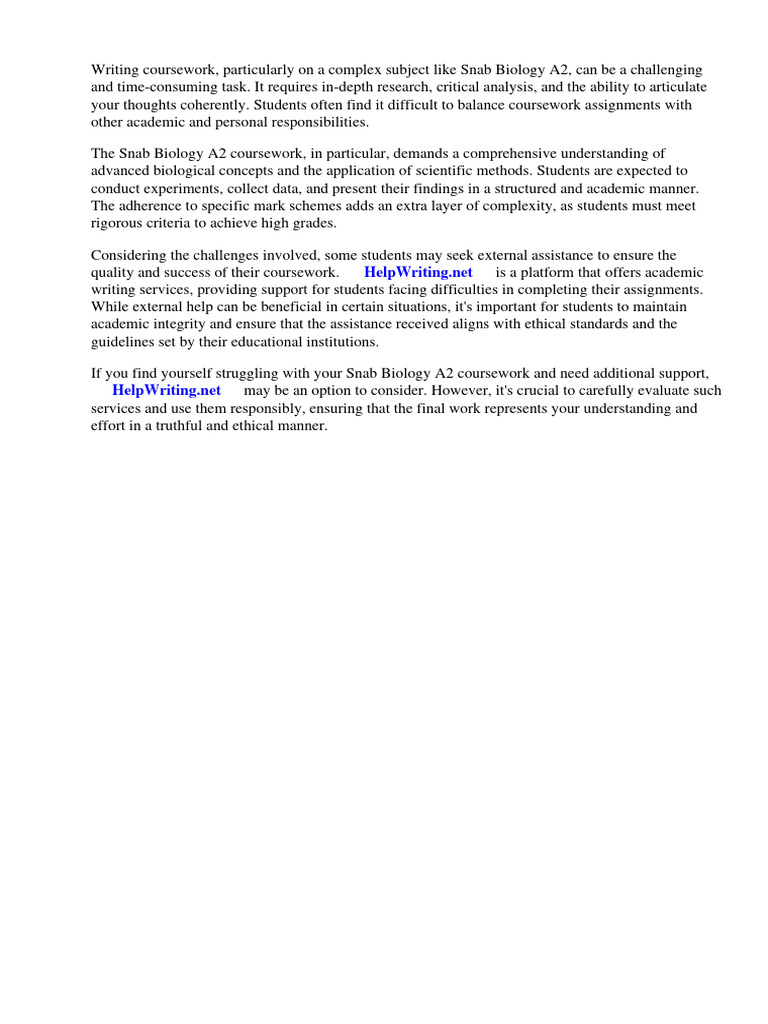 Snab Biology A2 Coursework Mark Scheme | PDF | Linked In | Facebook