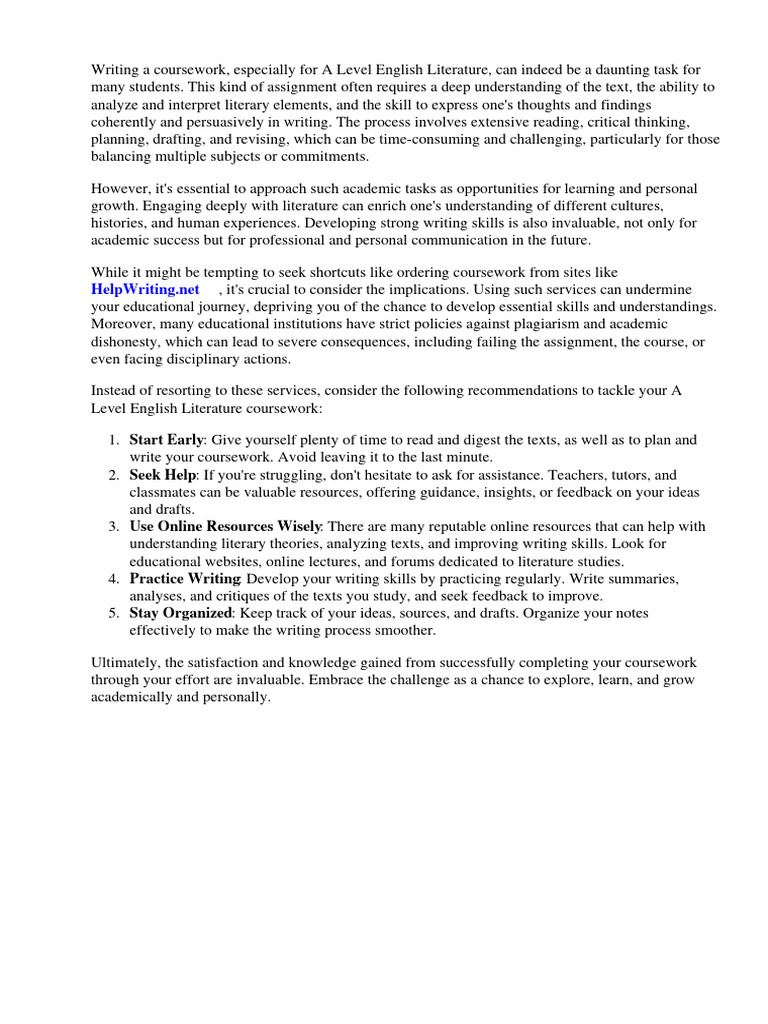 Help With A Level English Literature Coursework | PDF | Gce Advanced ...