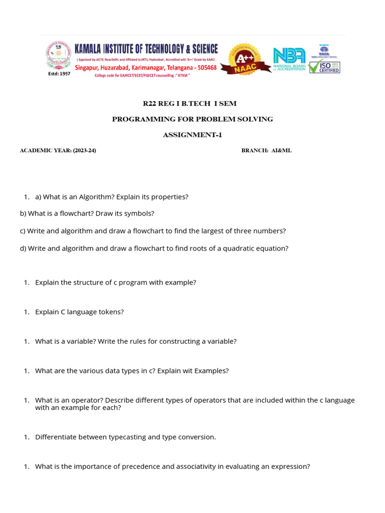 PPS (Programing For Problem Solving) | PDF