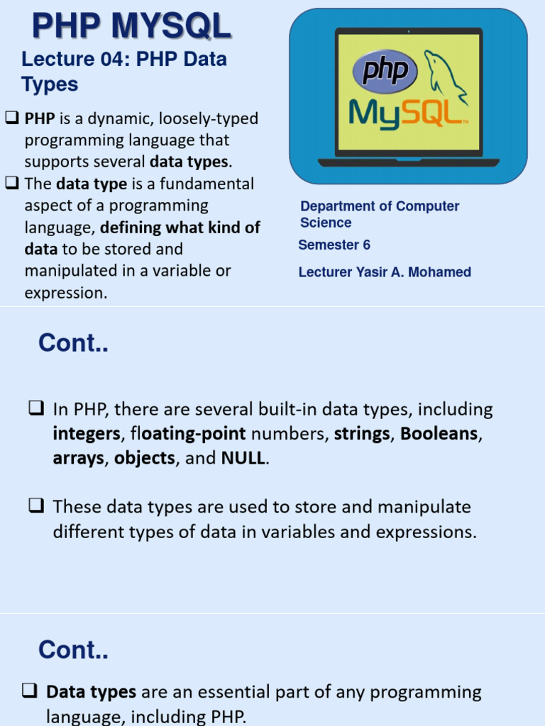 Phpmysql 04 Php Data Types Pdf Data Type Integer Computer Science 5056