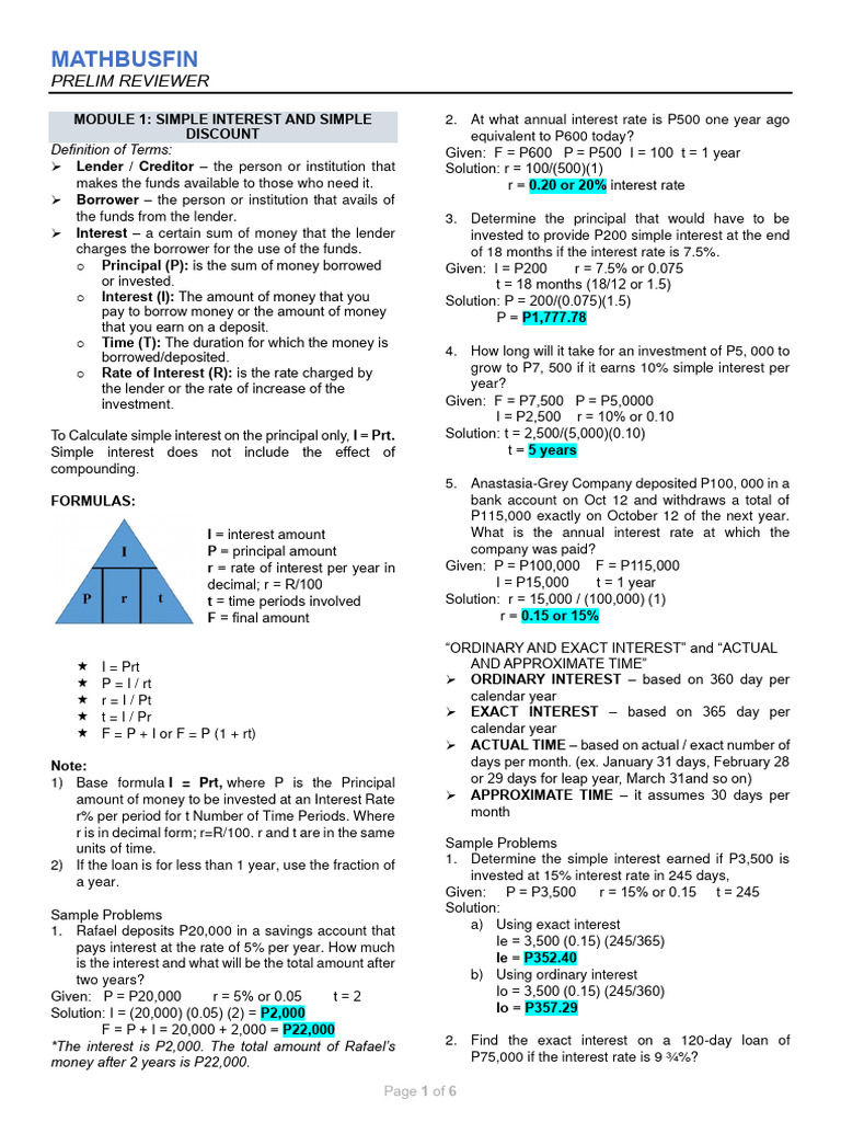 Mathbusfin Prelim Reviewer | PDF | Interest | Retail