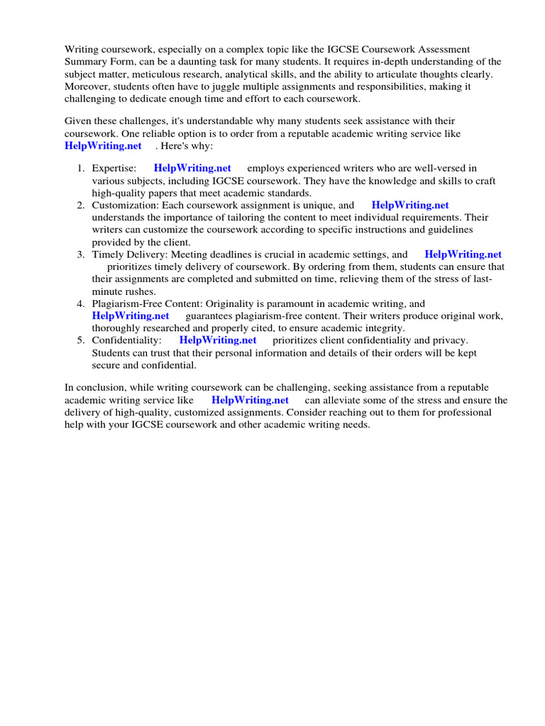 Igcse Coursework Assessment Summary Form | PDF | Outsourcing | Economies