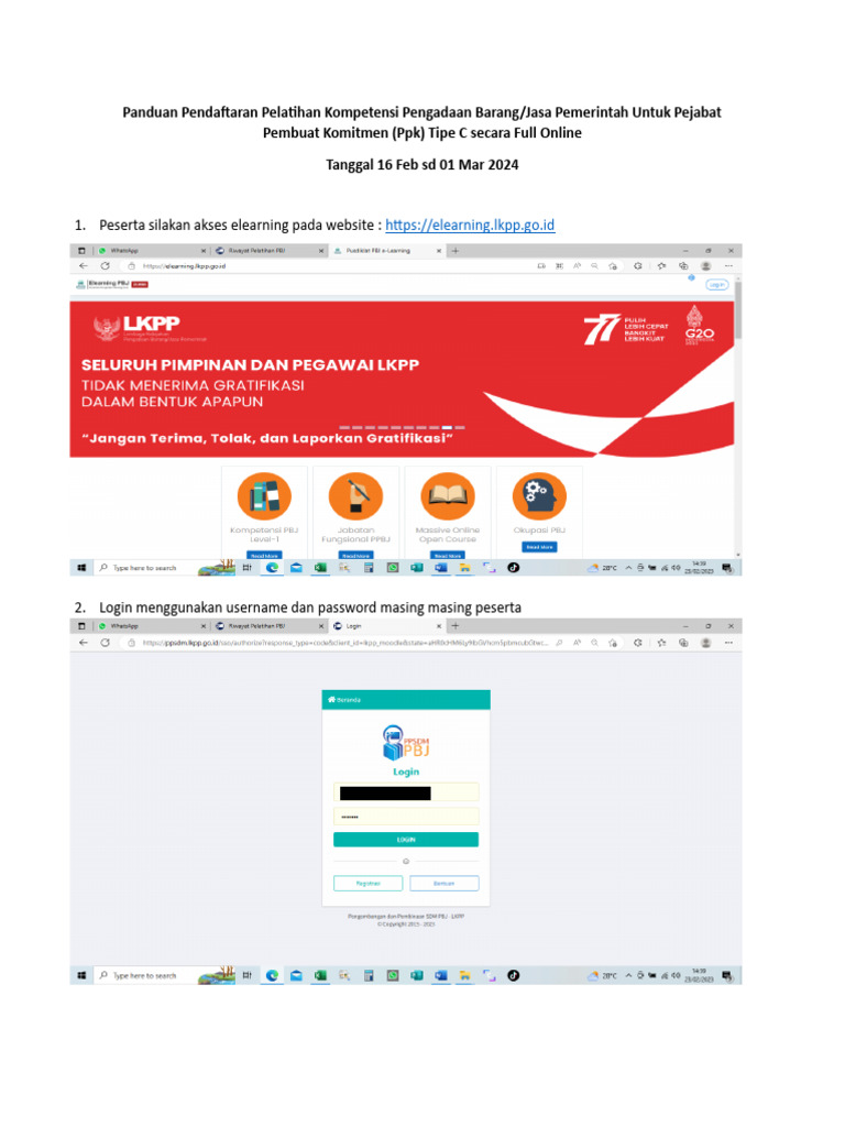 Panduan Elearning Pelatihan PPK Tipe C - 16 Feb SD 01 Mar 2024 Jakarta ...