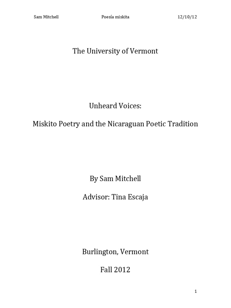 Mitchell, Sam. Poesía Miskita. Unheard Voices - Miskito Poetry and The ...