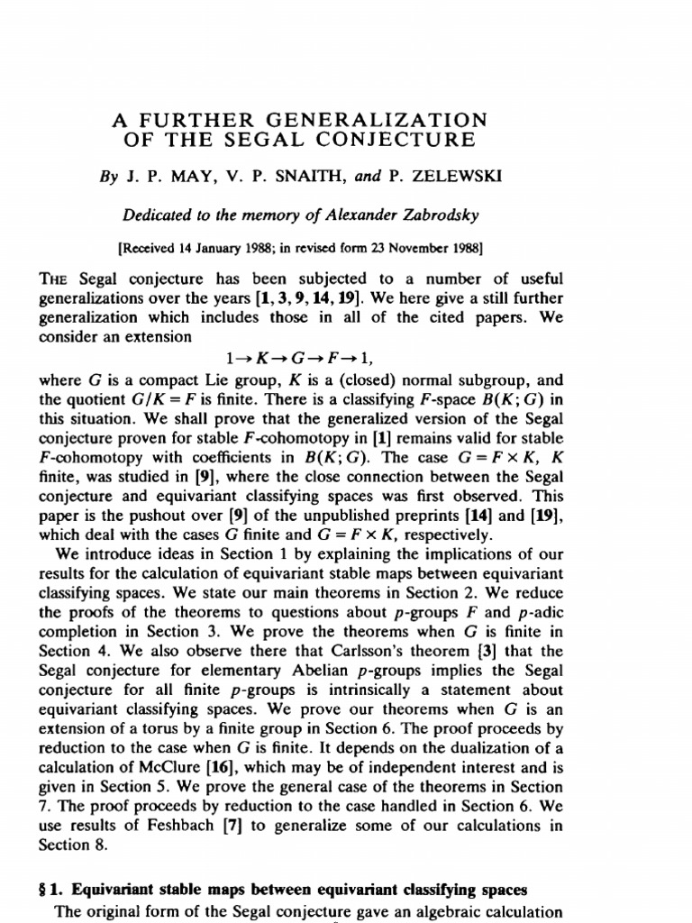 A Further Generalization of The Segal Conjecture | Download Free PDF ...