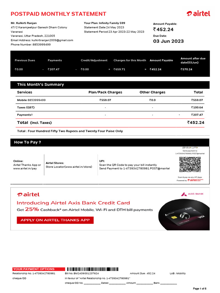 Postpaid Monthly Statement: This Month's Summary | PDF | Credit Card ...