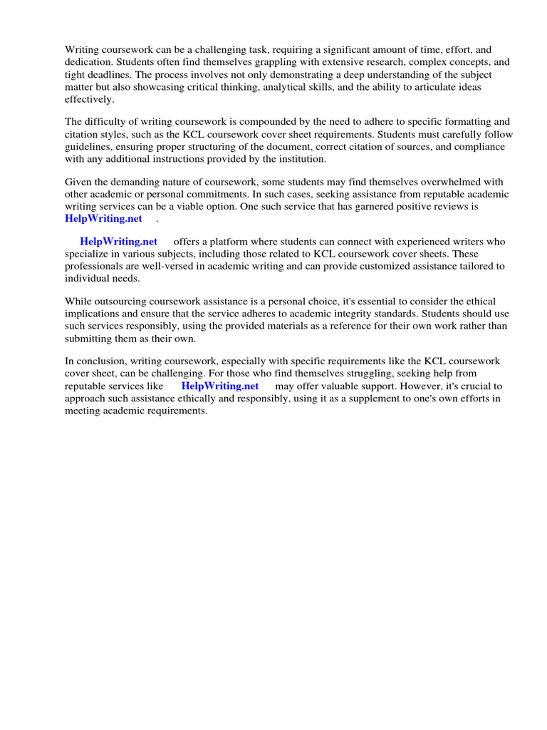 KCL Coursework Cover Sheet | PDF | Thesis | Prefrontal Cortex KCL Coursework Cover Sheet | PDF | Thesis | Prefrontal Cortex