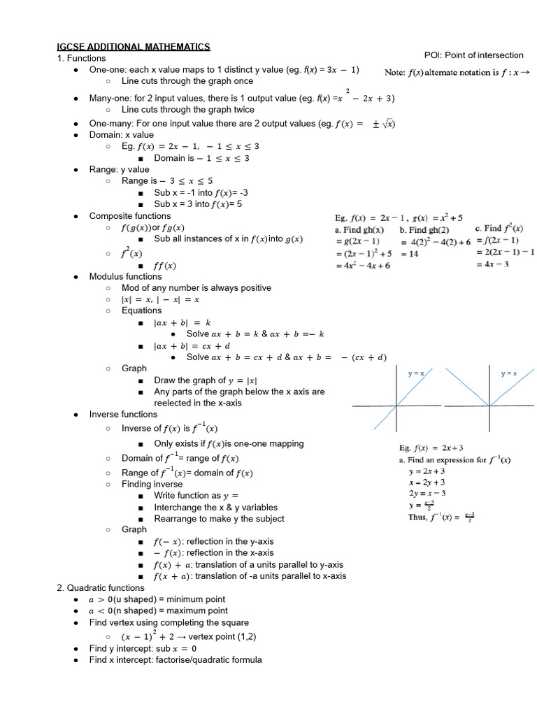 Cambridge Igcse Additional Mathematics Notes P Pdf Function Mathematics Cartesian