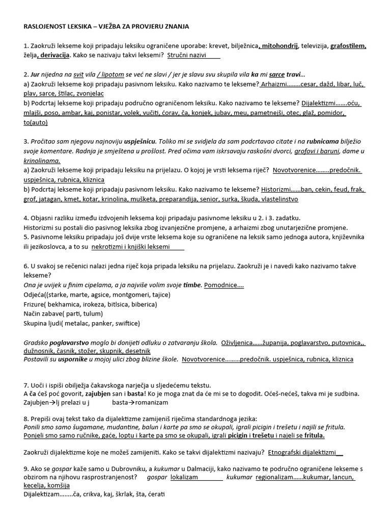Raslojenost Leksika - Ponavljanje I Vježba Za Provjeru Znanja1 (2279) | PDF