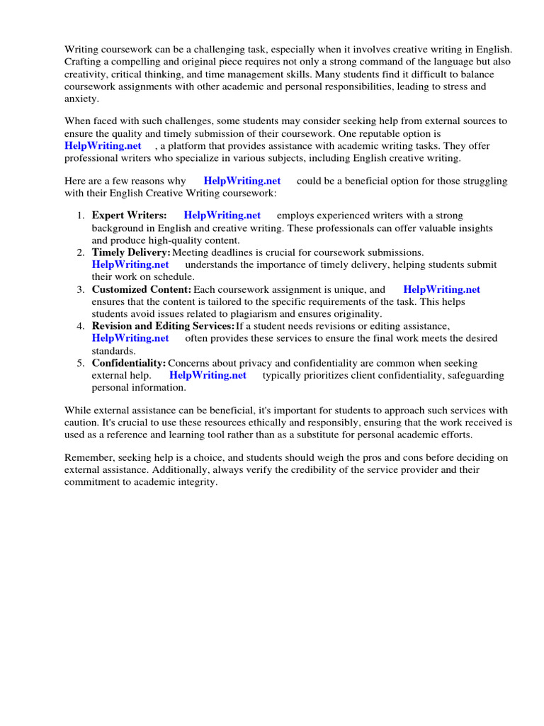 English Creative Writing Coursework Ideas | PDF | Essays | Thought