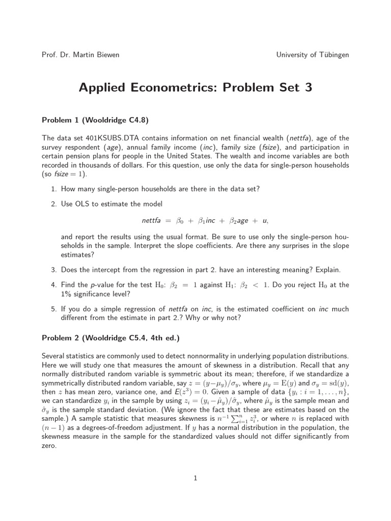 Applied Econometrics Problem Set 3 Pdf Econometrics Applied 4363