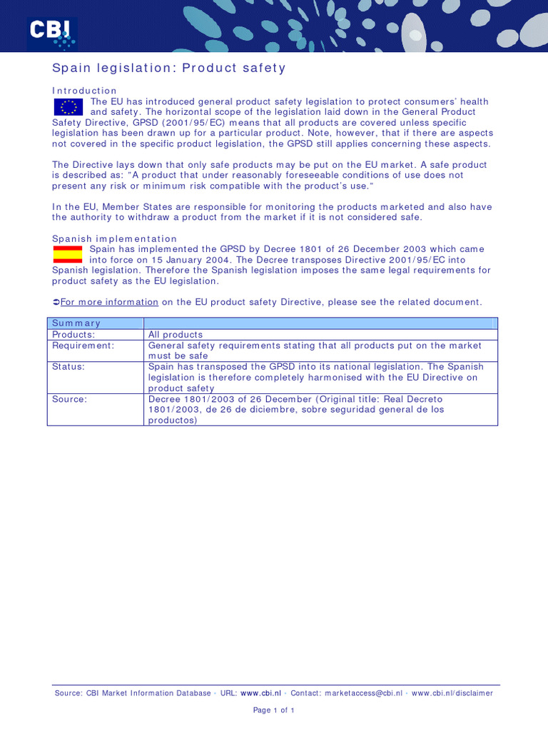 Spain Product Safety | PDF | Safety | Directive (European Union)