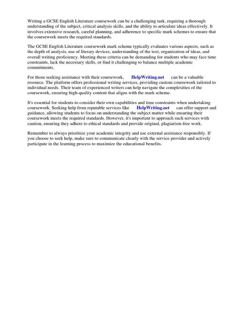Gcse English Literature Coursework Mark Scheme | PDF | Linked In | Facebook