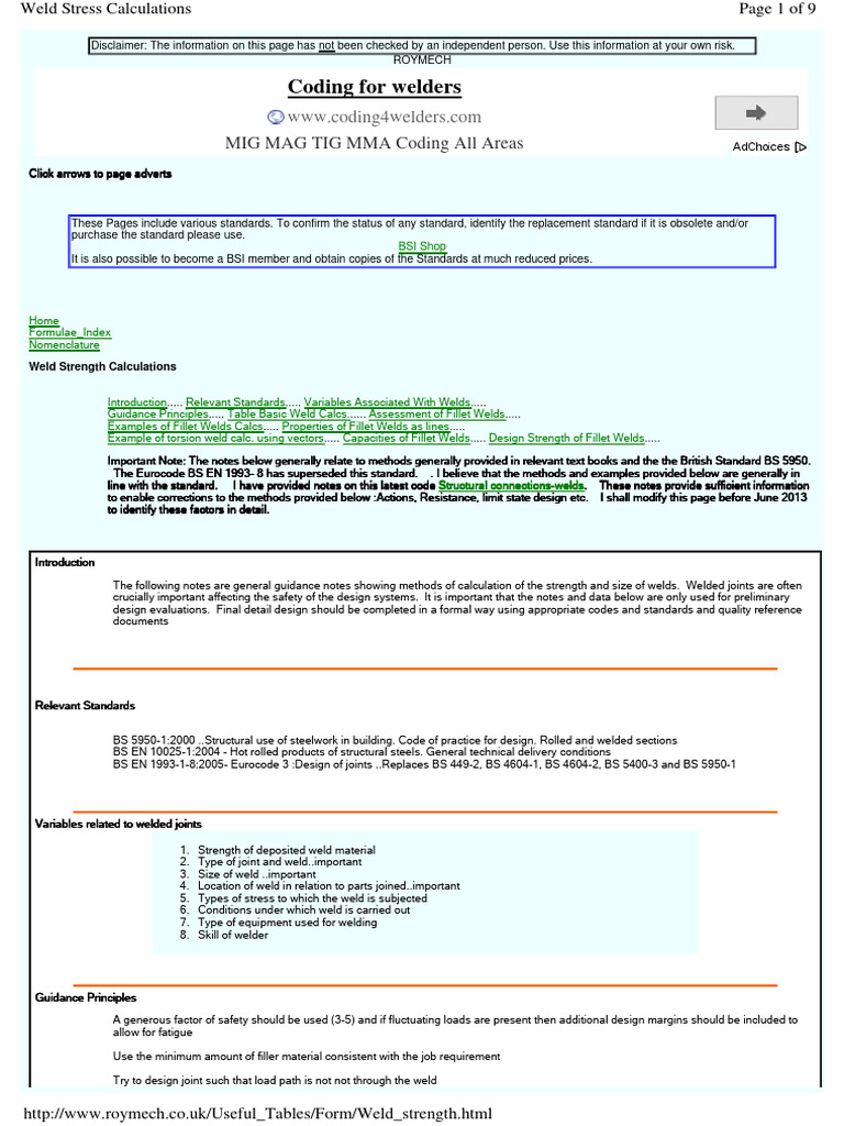 Weld Strength Calculations Guide | PDF | Bending | Stress (Mechanics)