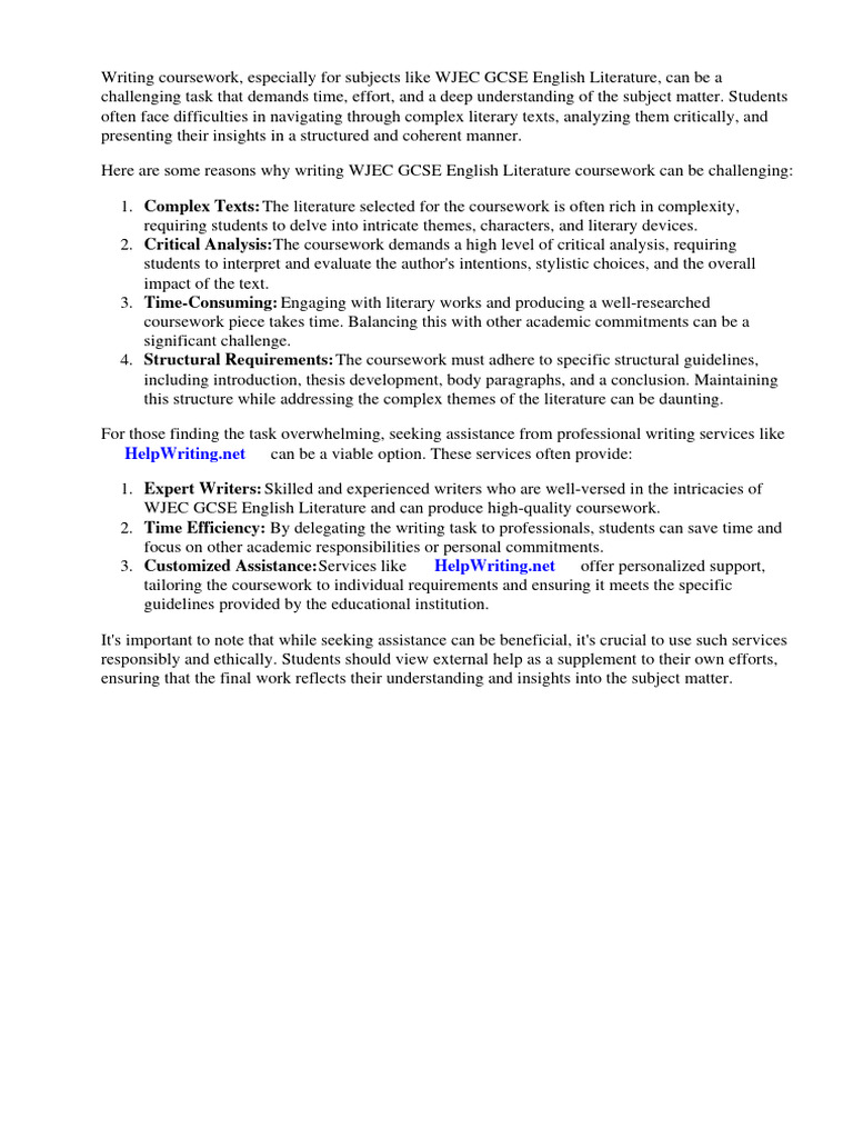 Wjec Gcse English Literature Coursework | PDF | Books | Human Communication