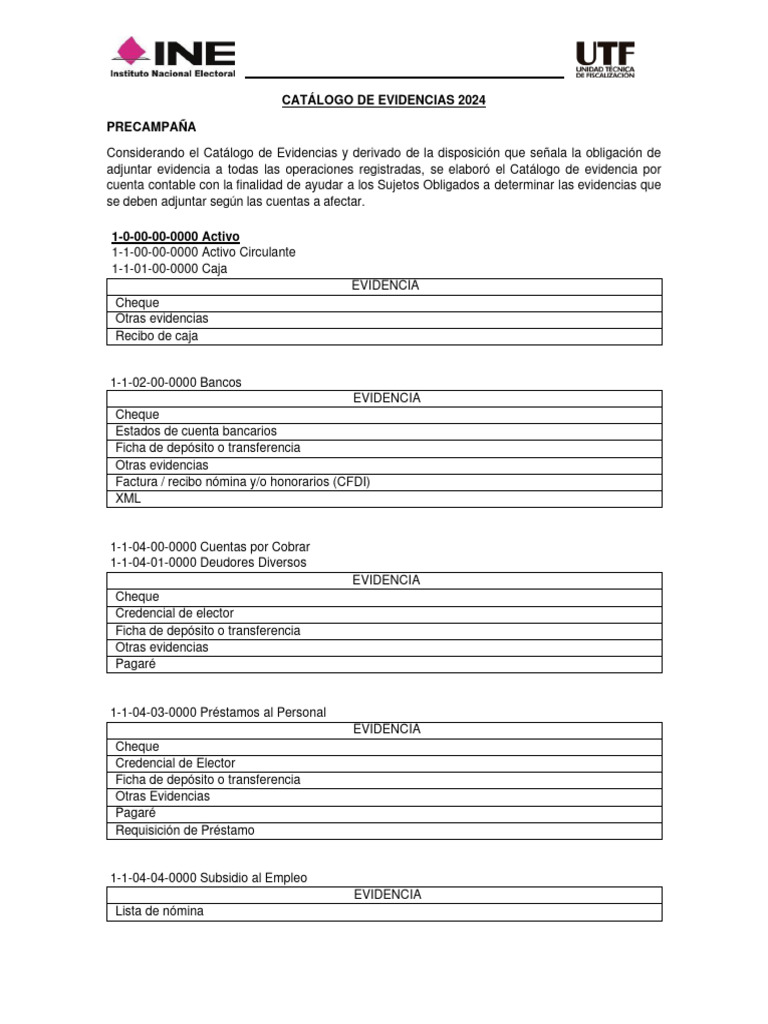 Catalogo Evidencias Precam 2024 | PDF | Cheque | Impuestos