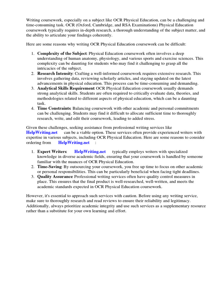 Ocr Physical Education Coursework | PDF | Facebook | Understanding