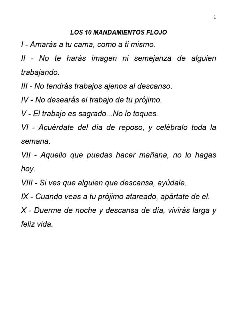 Los Diez Mandamientos Del Flojo | PDF