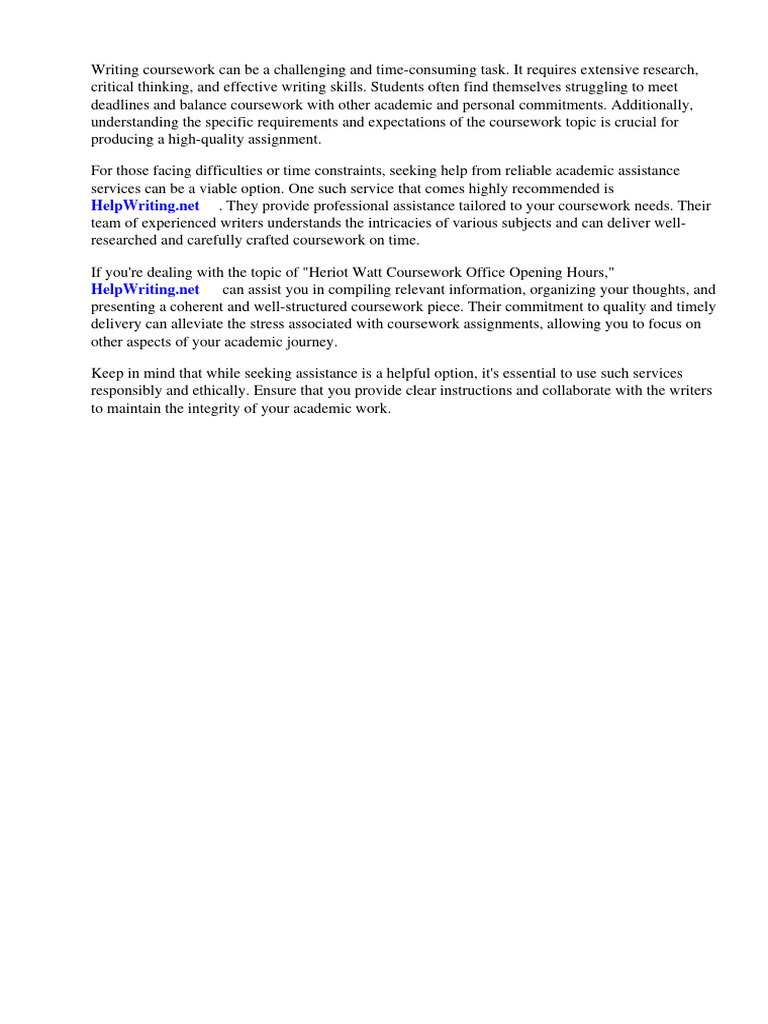 Heriot Watt Coursework Office Opening Hours PDF