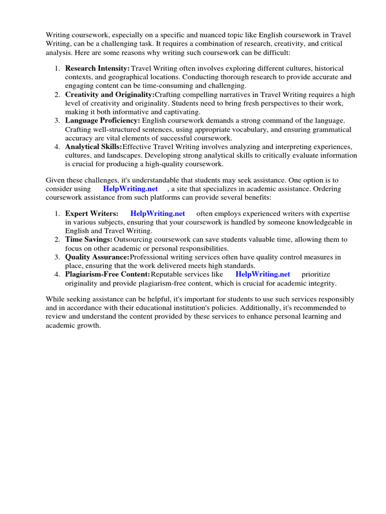 English Coursework Travel Writing | PDF | Creativity | English Language