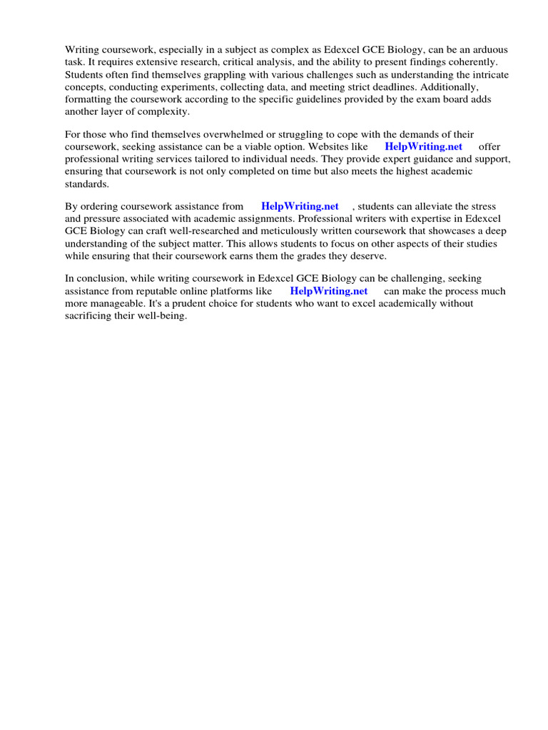 Edexcel Gce Biology Coursework Examples | PDF | Expert