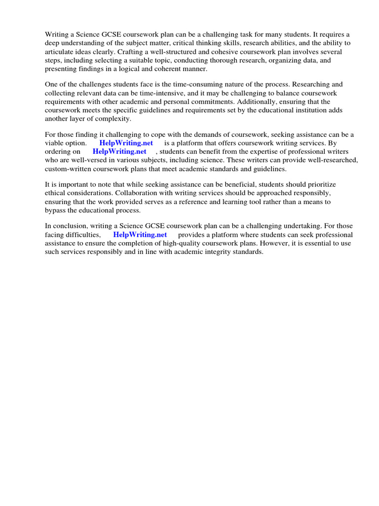 Science Gcse Coursework Plan | PDF