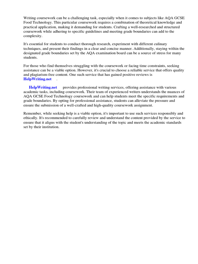 Aqa Gcse Food Technology Coursework Grade Boundaries 2014 | PDF ...