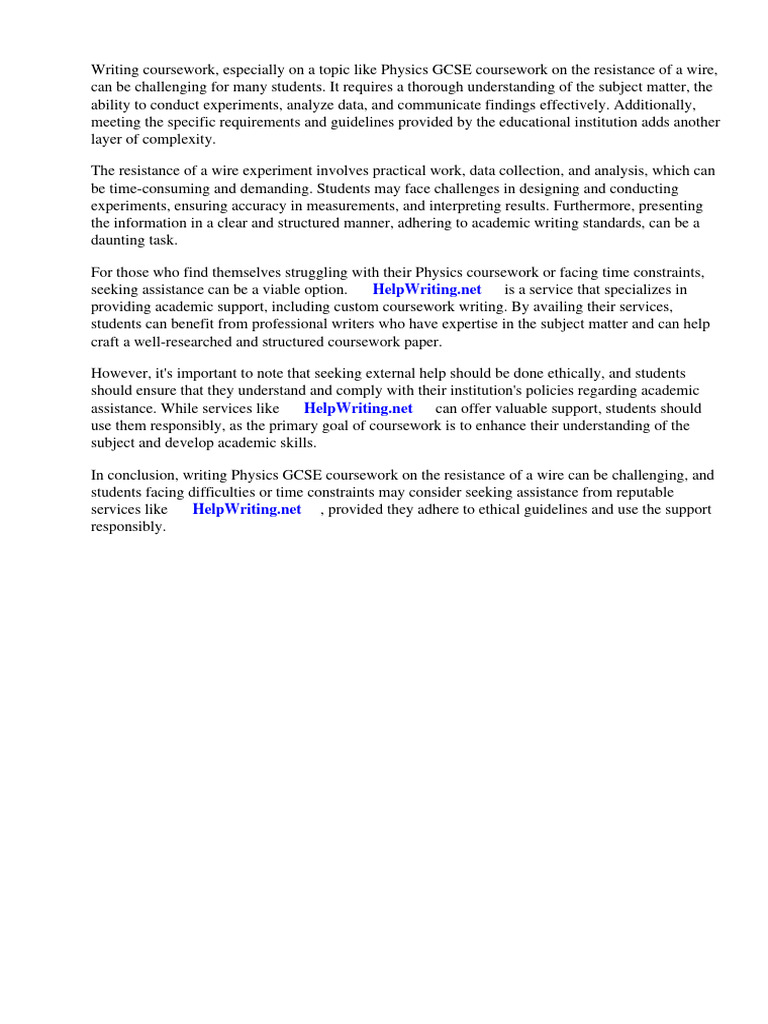 Physics Gcse Coursework Resistance of A Wire | PDF | Electrical ...