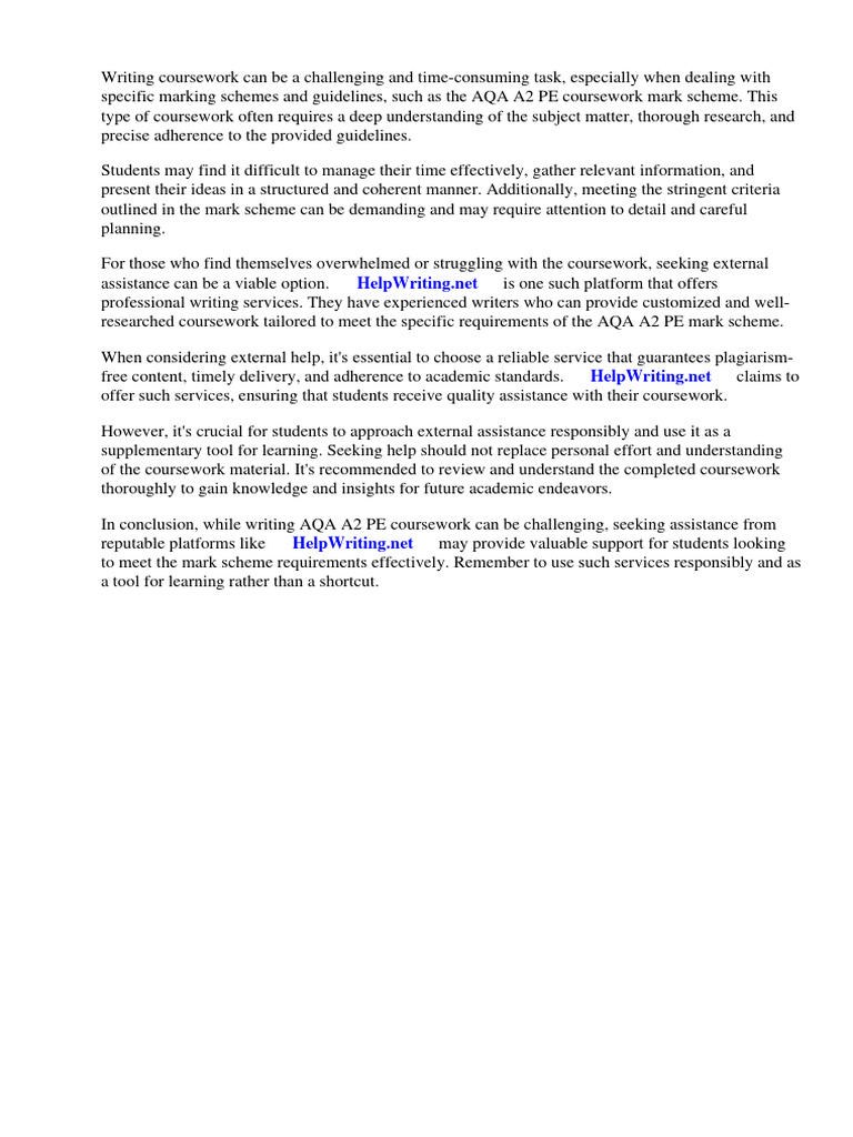 Aqa A2 Pe Coursework Mark Scheme | PDF | Gce Advanced Level (United ...