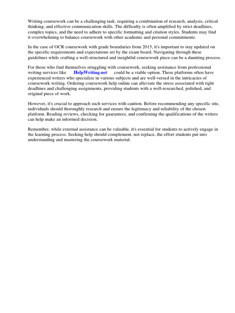 Ocr Coursework Grade Boundaries 2015 | PDF | Gce Advanced Level (United ...