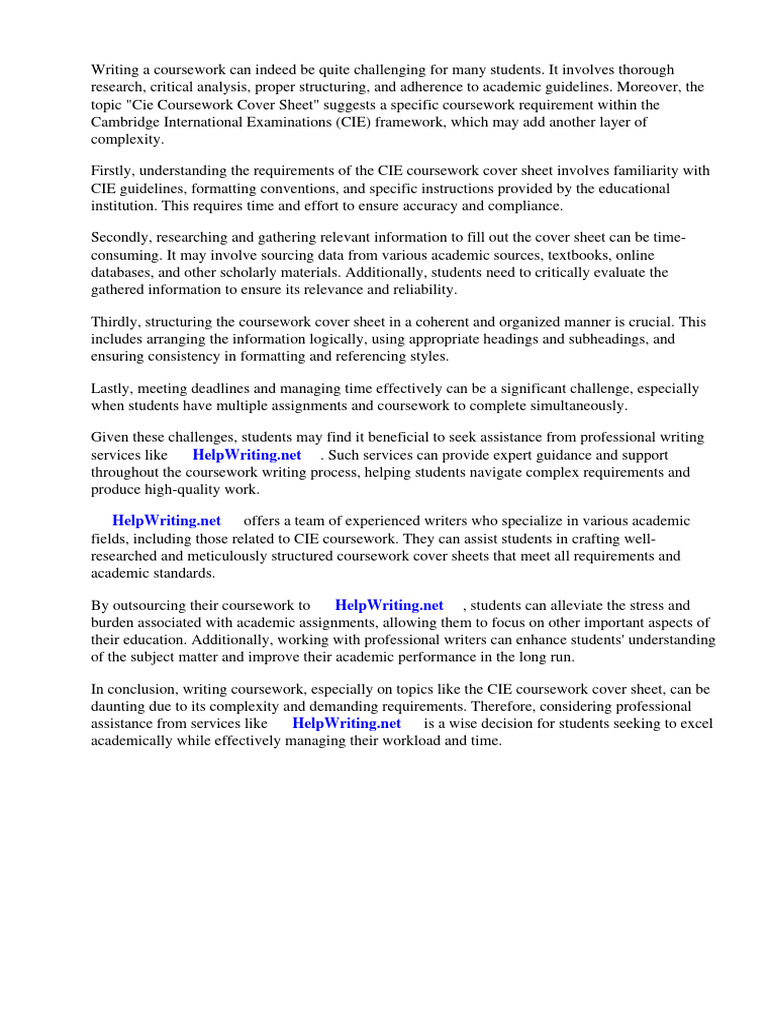 Cie Coursework Cover Sheet | PDF | Methodology | Employment