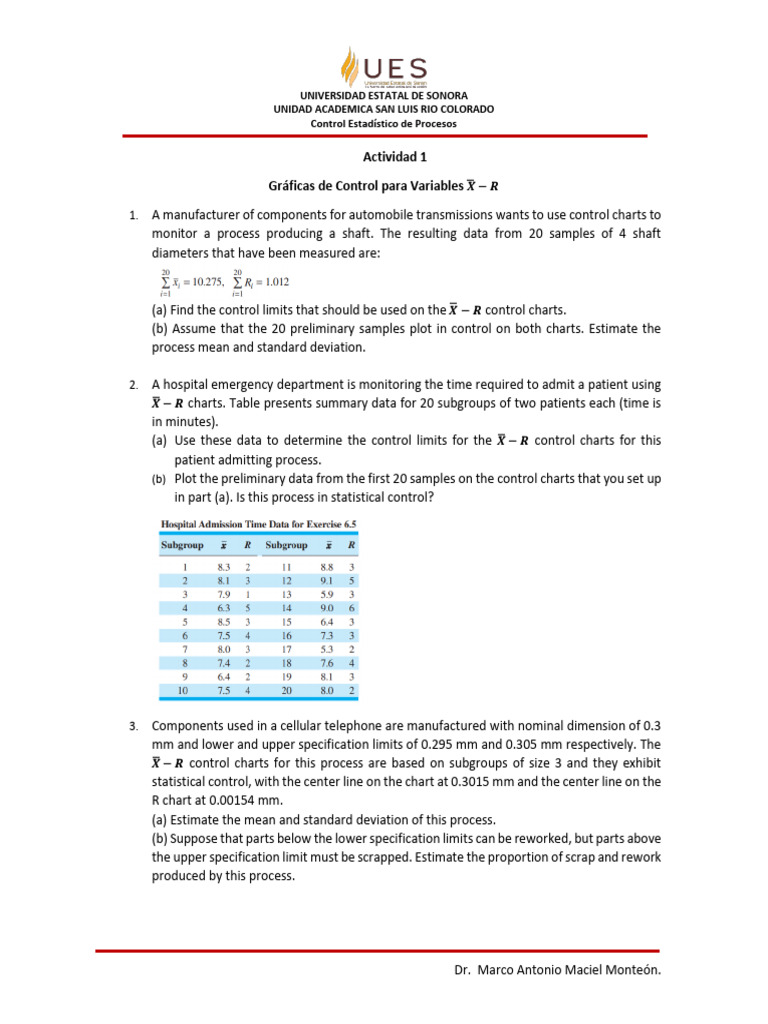 Actividad 1 GC Variables X-R | PDF | Standard Deviation | Sampling (Statistics)