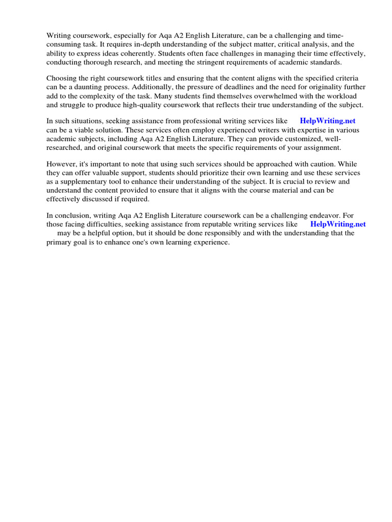 Aqa A2 English Literature Coursework Titles | PDF | Educational ...