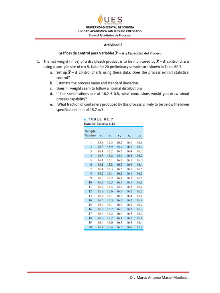 Actividad 2 GC Variables X-R Capacidad Del Proceso | PDF | Normal Distribution | Variance
