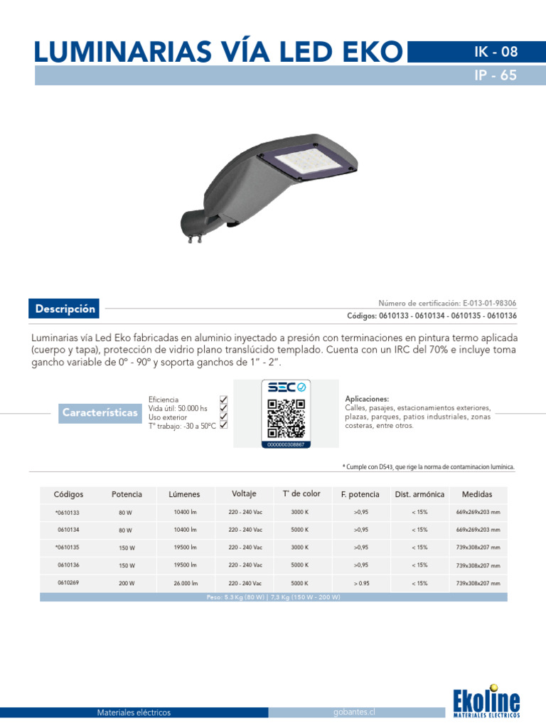 Datasheet Luminaria Vial Led 200W | PDF | Ingeniería de Edificación ...