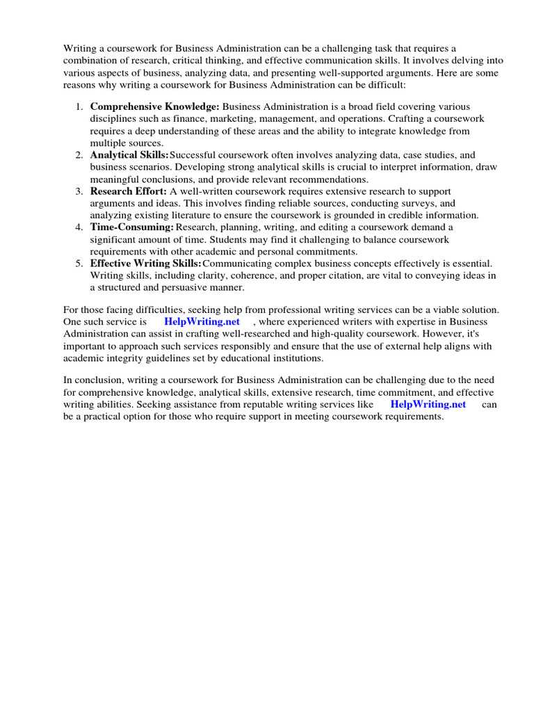 Coursework For Business Administration | PDF | Master Of Business ...